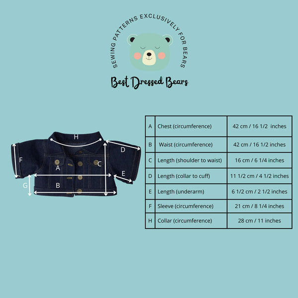 Teddy Bear Denim Jacket Pattern (Teddy Bear Clothes Sewing Pattern ...